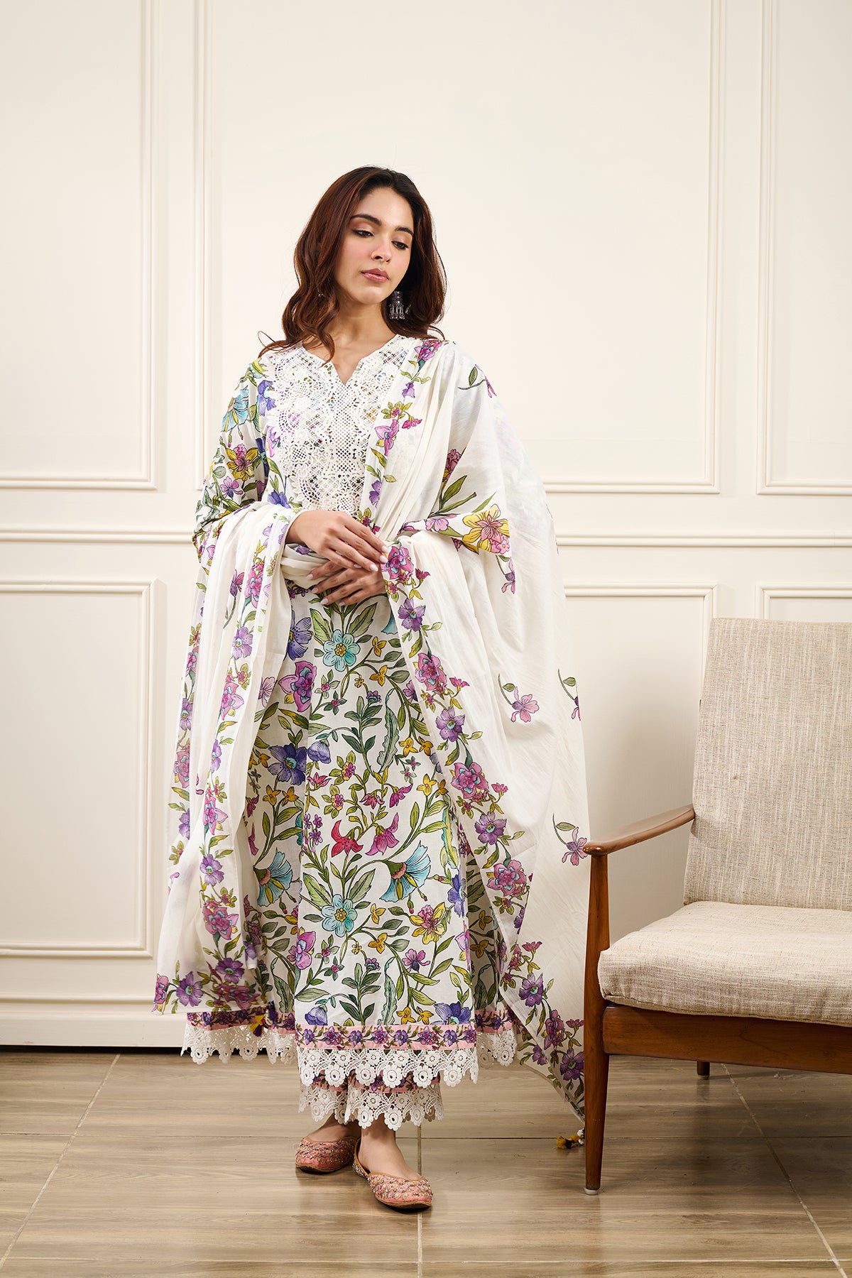 Gul-Bahaar A-Line KURTA WITH PALAZZO AND DUPATTA- SET OF 3 – ITRAAKE